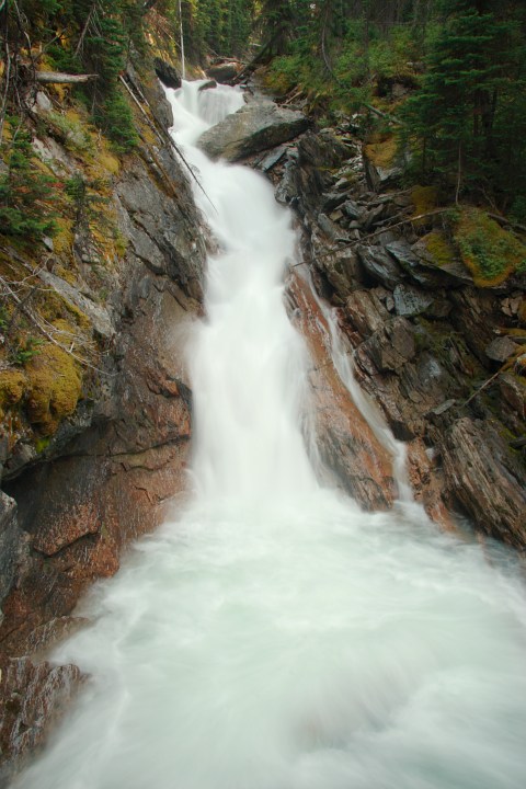 Waterfall below the Lake of the Hanging Glacier, Purcell mountains